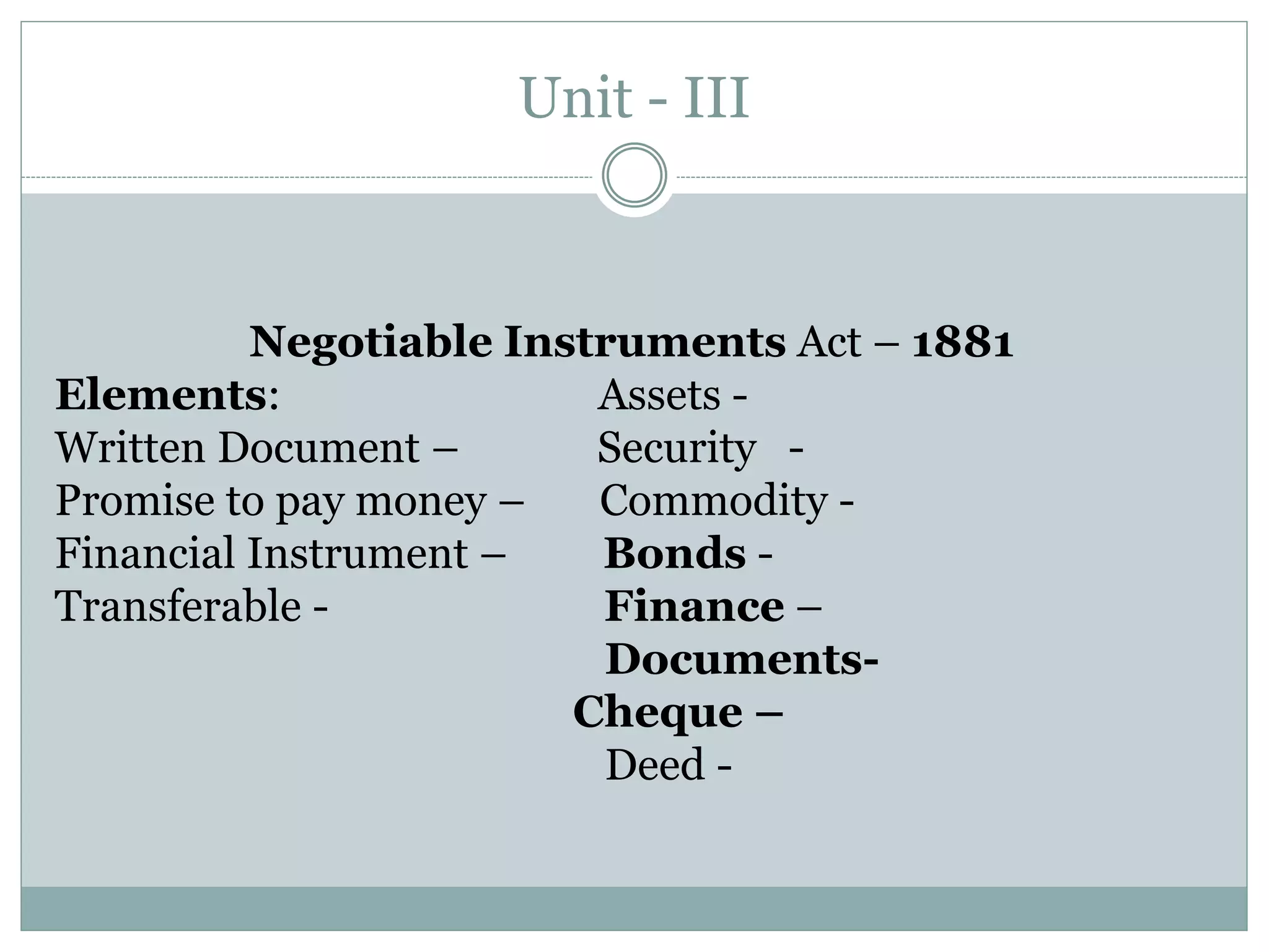 Introduction to Negotiable Instruments Act | PPTX