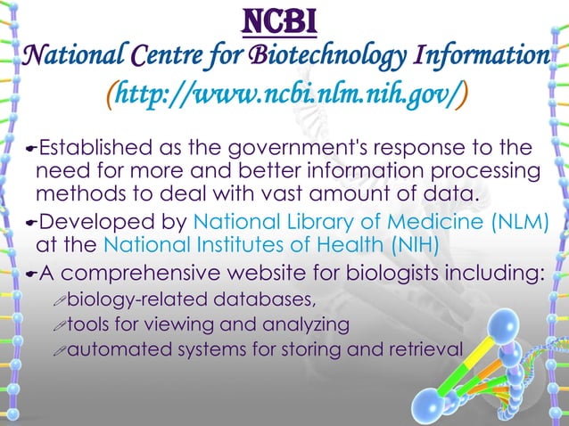 Introduction To Ncbi Pptx Databases Computer Software And Applications