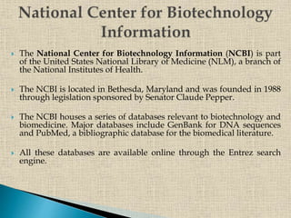 Introduction to ncbi, embl, ddbj | PPTX