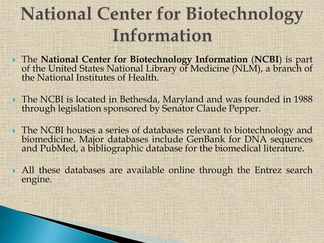 Introduction to ncbi, embl, ddbj | PPTX