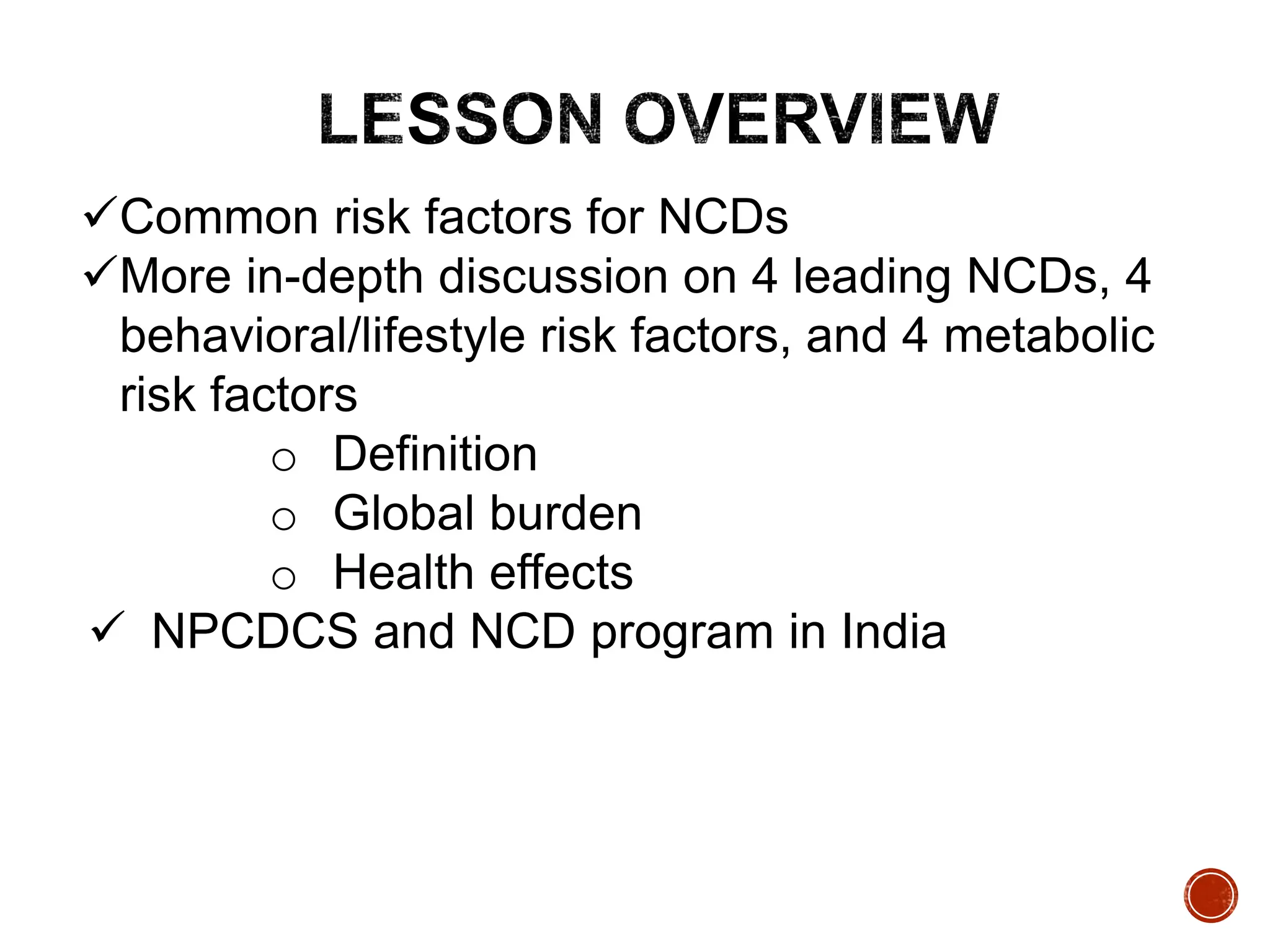 Non-Communicable Diseases and National Health Program (NCD) | PPT