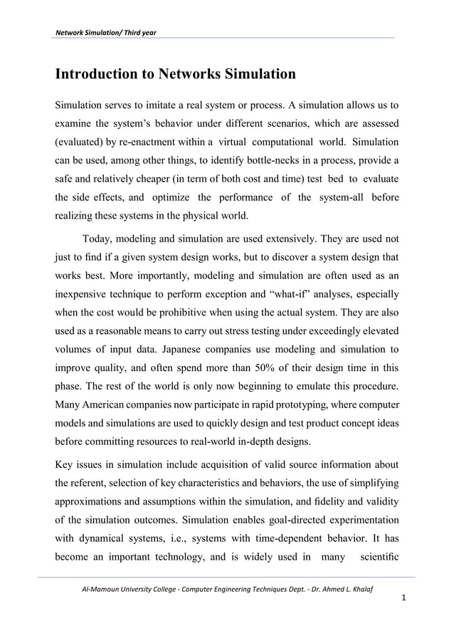 Introduction to networks simulation | PDF