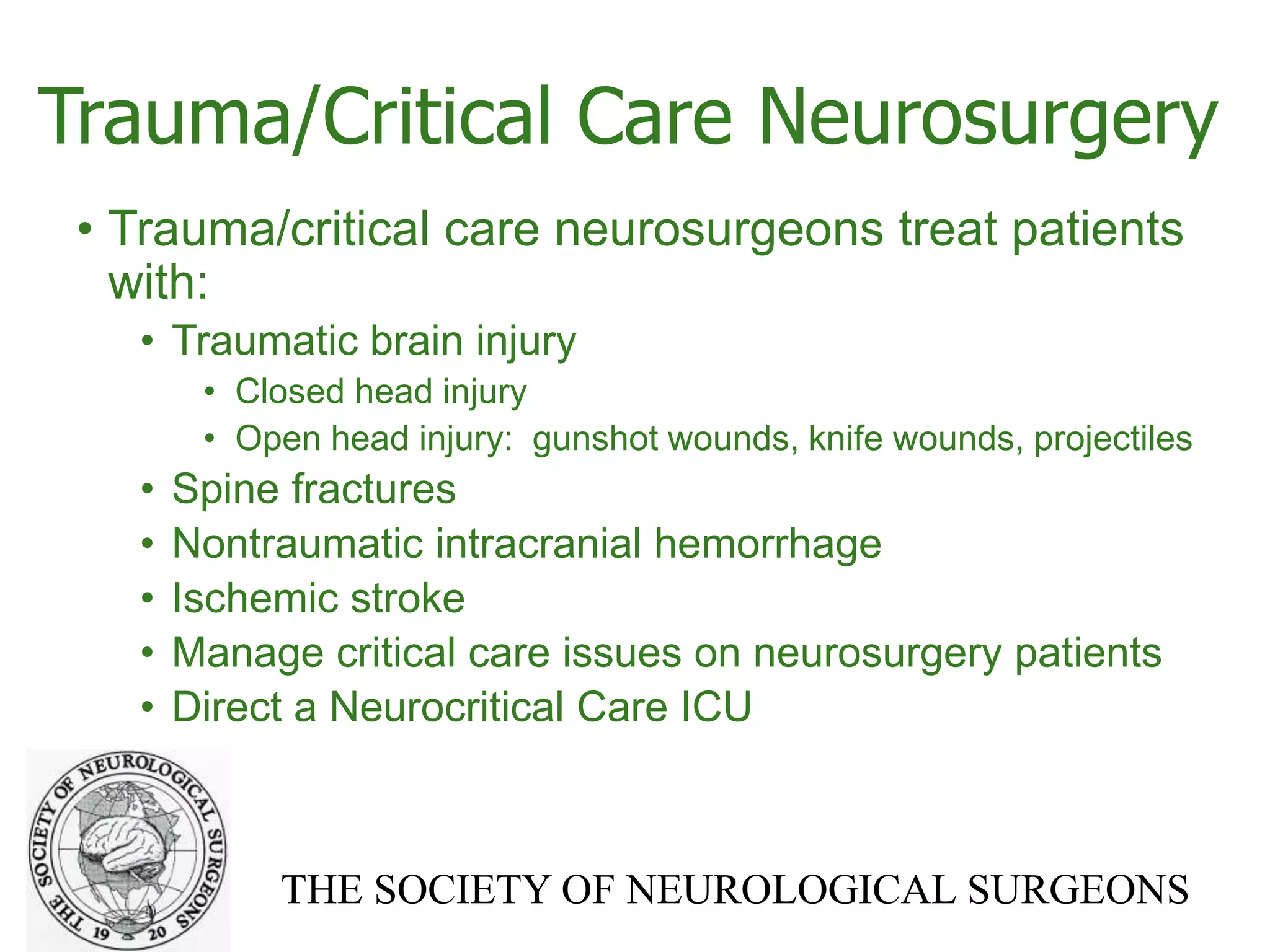 Introduction to Neurosurgical Subspecialties Trauma and Critical Care ...