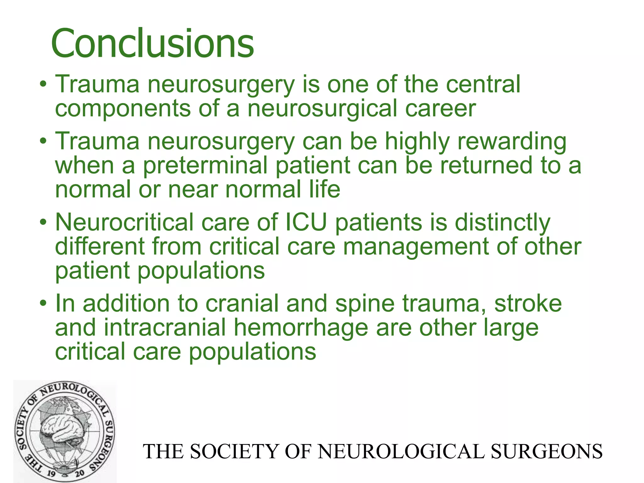 Introduction to Neurosurgical Subspecialties Trauma and Critical Care ...