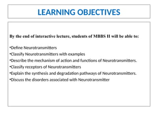 INTRODUCTION TO NEUROTRANSMITTERS_DR.SHAISTA EMAD_2024.ppt