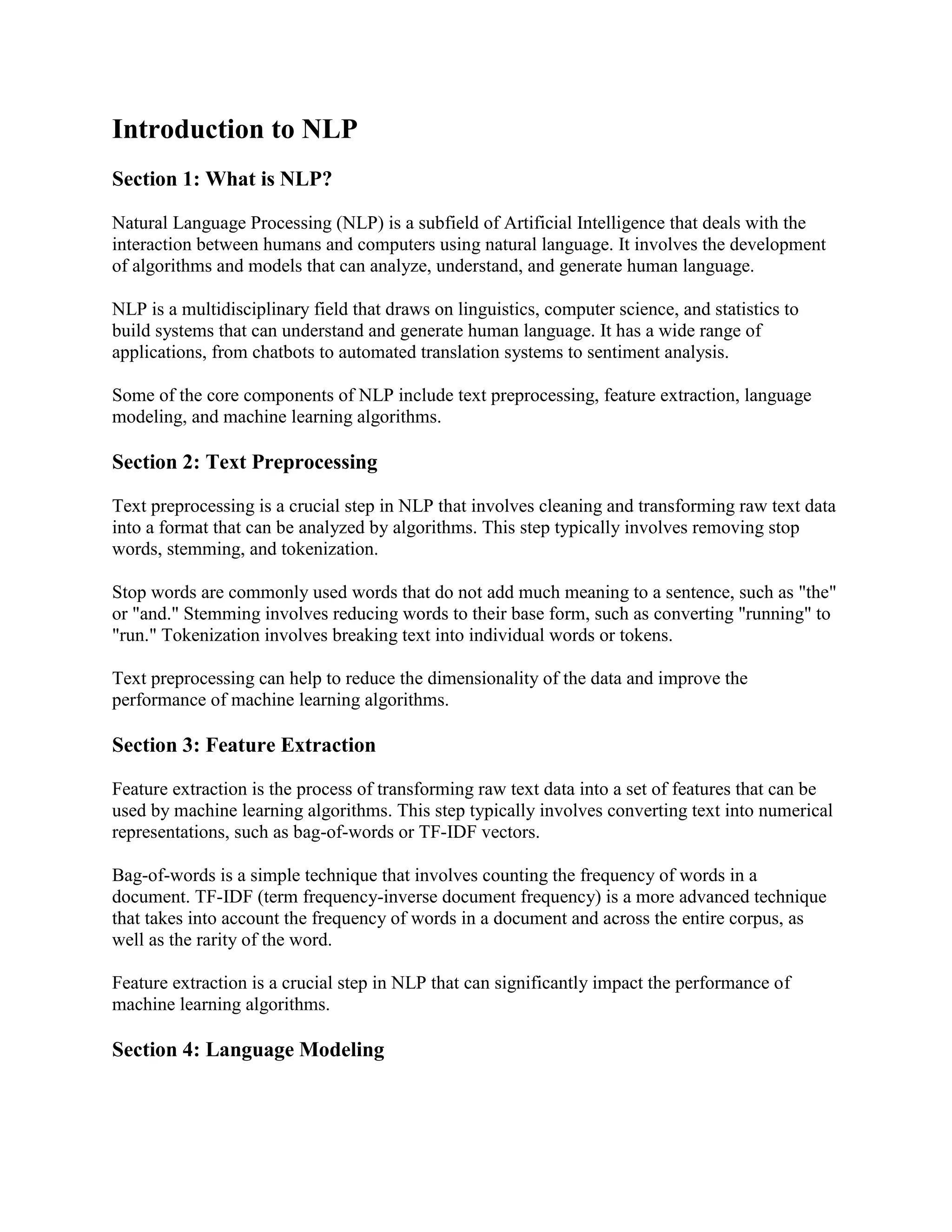 Introduction To Natural Language Processing Docx