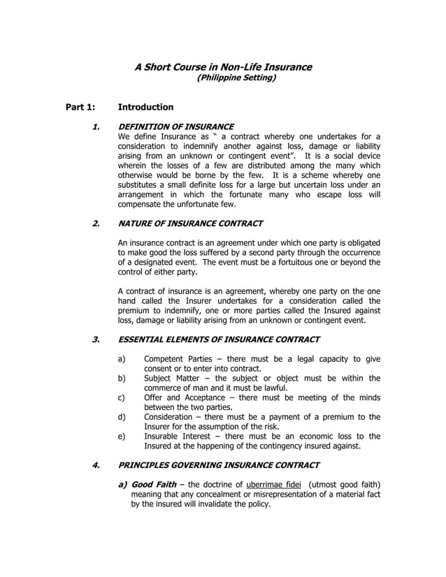 Introduction to non life insurance short course | PDF