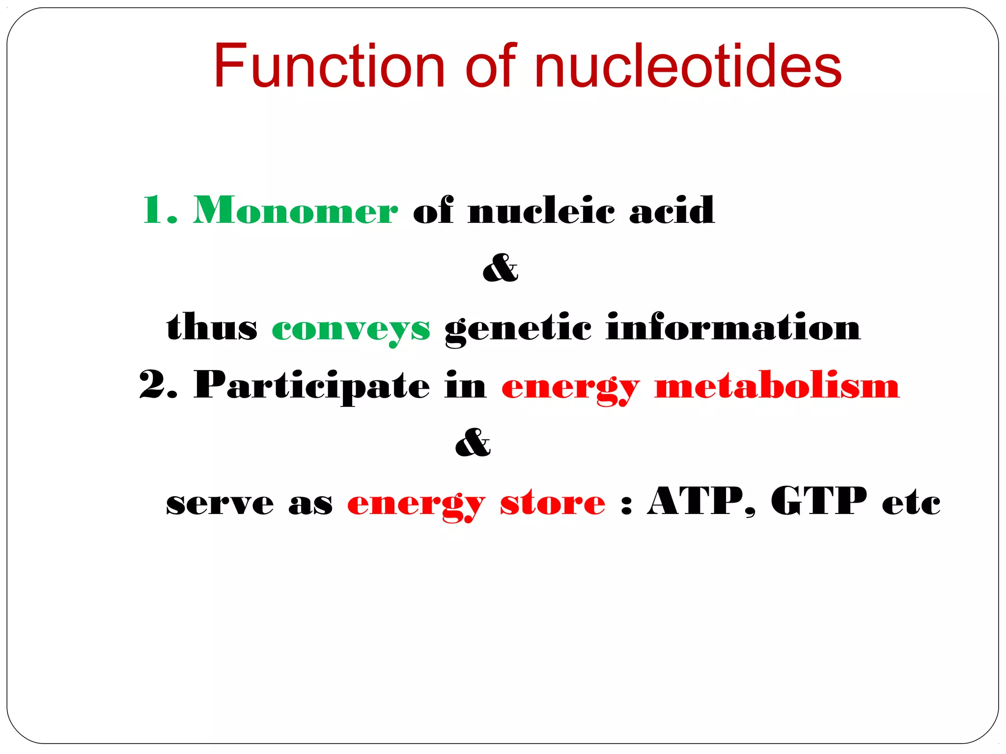Introduction to nucleic acid, chemistry of nucleotides | PPT