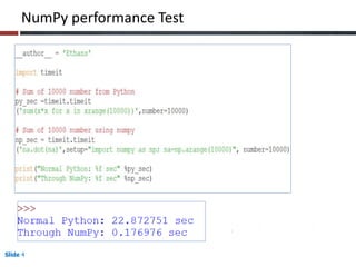 Introduction to numpy Session 1 | PPTX | Programming Languages | Computing