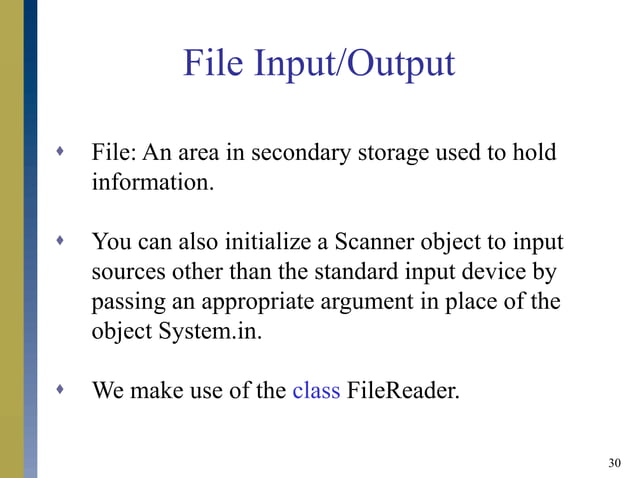 Introduction to objects and inputoutput | PPT | Programming Languages | Computing