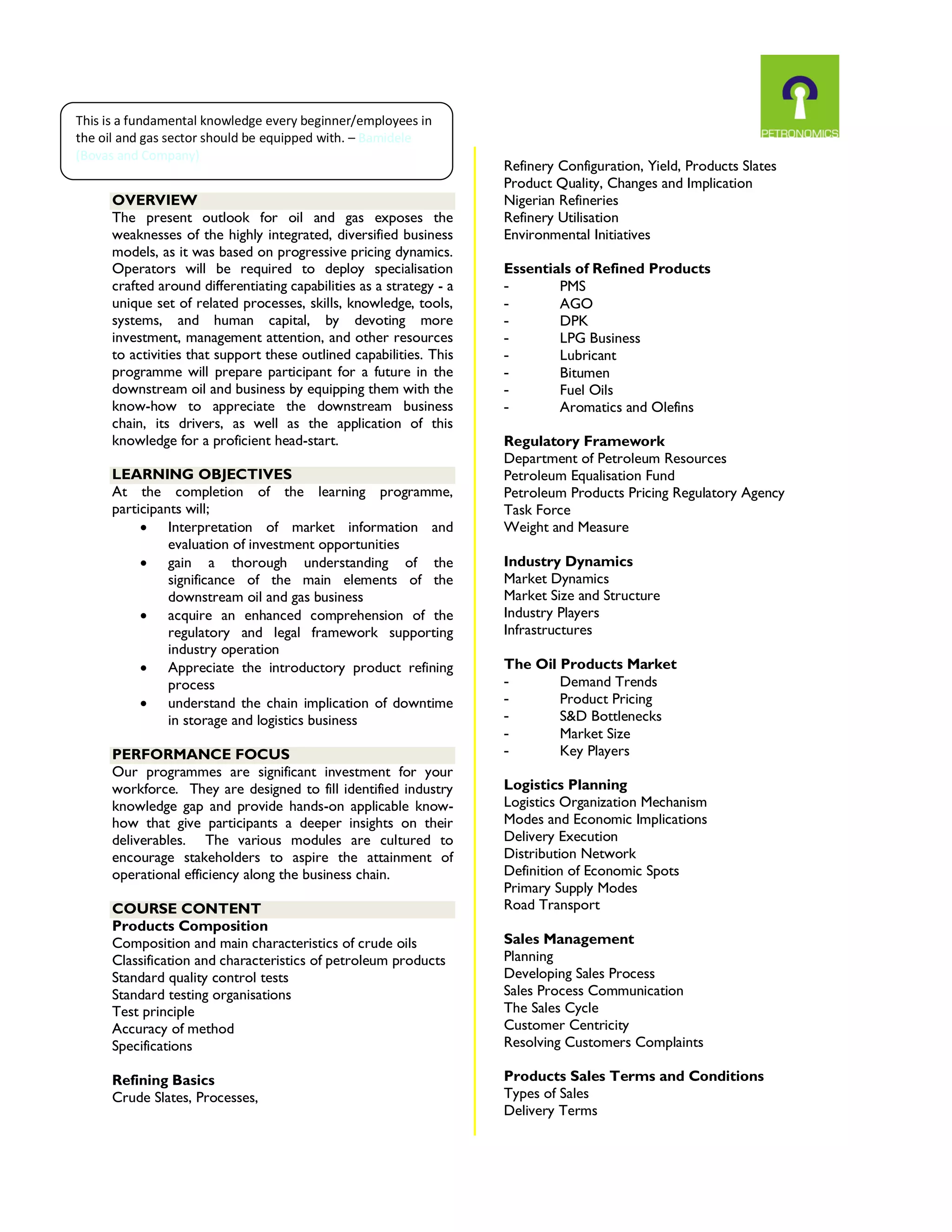 Introduction to Oil and Gas Downstream Value Chain, Lagos Nigeria | PDF