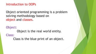 Introduction to OOP(in java) BY Govind Singh | PPTX | Programming Languages | Computing