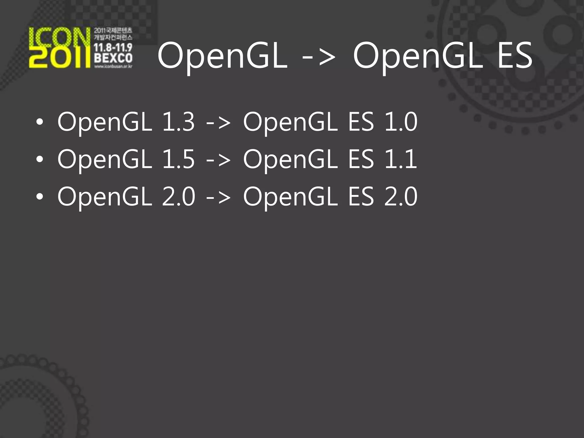 ICON 2011 Introduction to OpenGL ES | PPT | Free Download