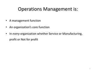 Introduction to operation management, Importance, Scope, Transformation ...