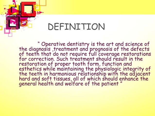 Introduction to operative dentistry | PPTX | Dental Health | Diseases ...