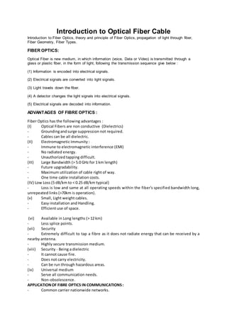 Introduction to optical fiber cable | DOCX | Physics | Science
