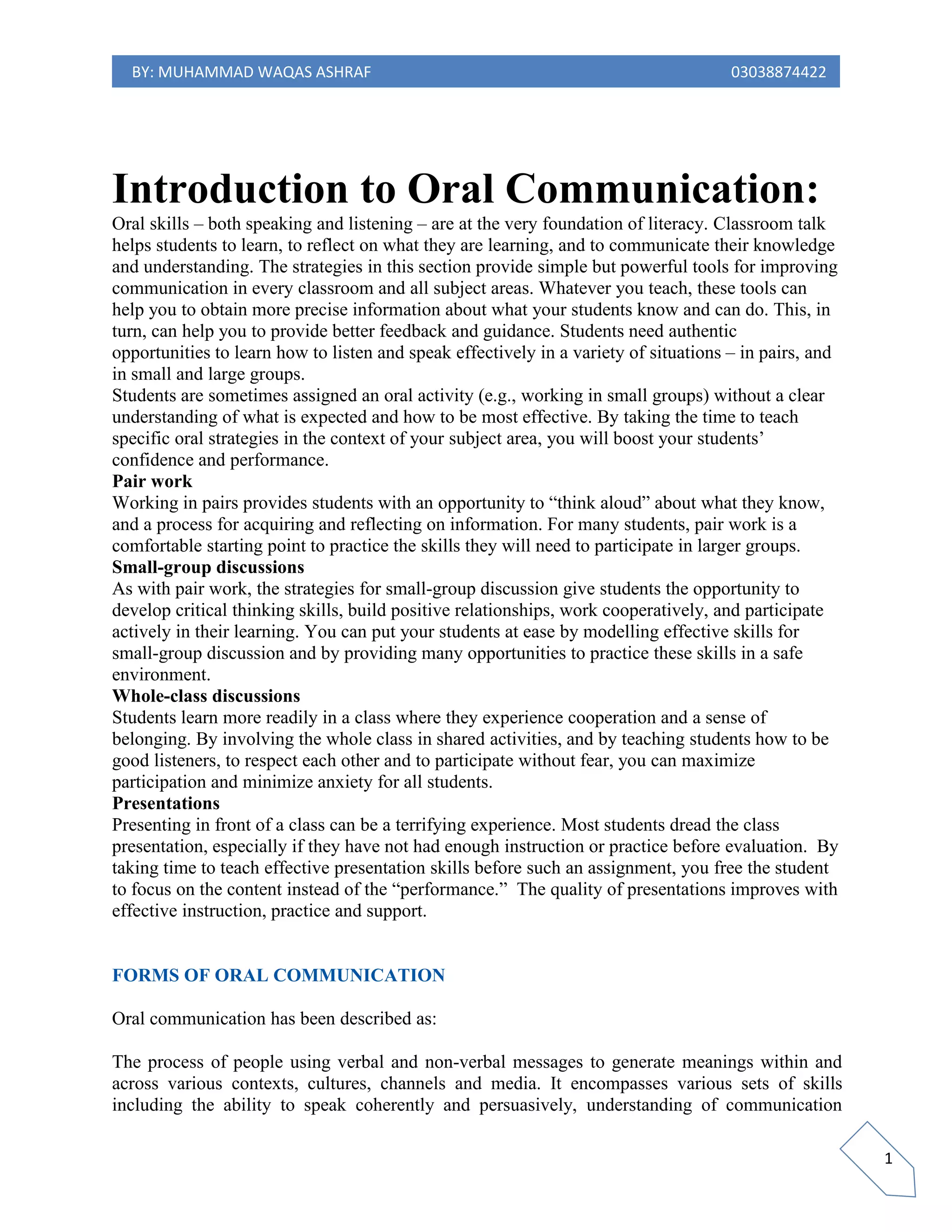 ORAL COMMUNICATION INTRODUCTION | PDF