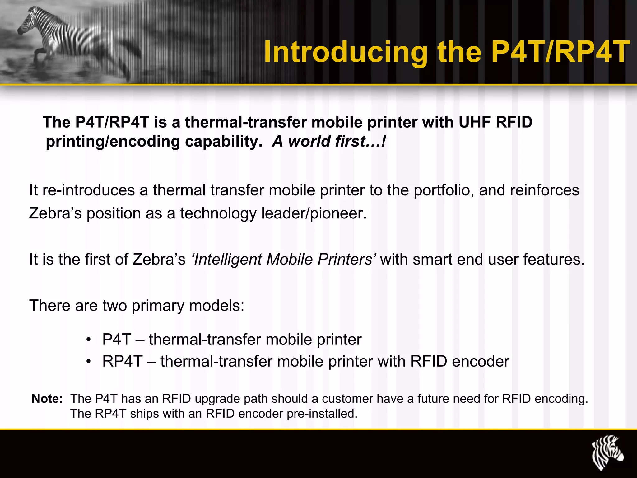 Zebra Mobile Printer P4T RP4T | PPT | Computer Peripherals | Computing
