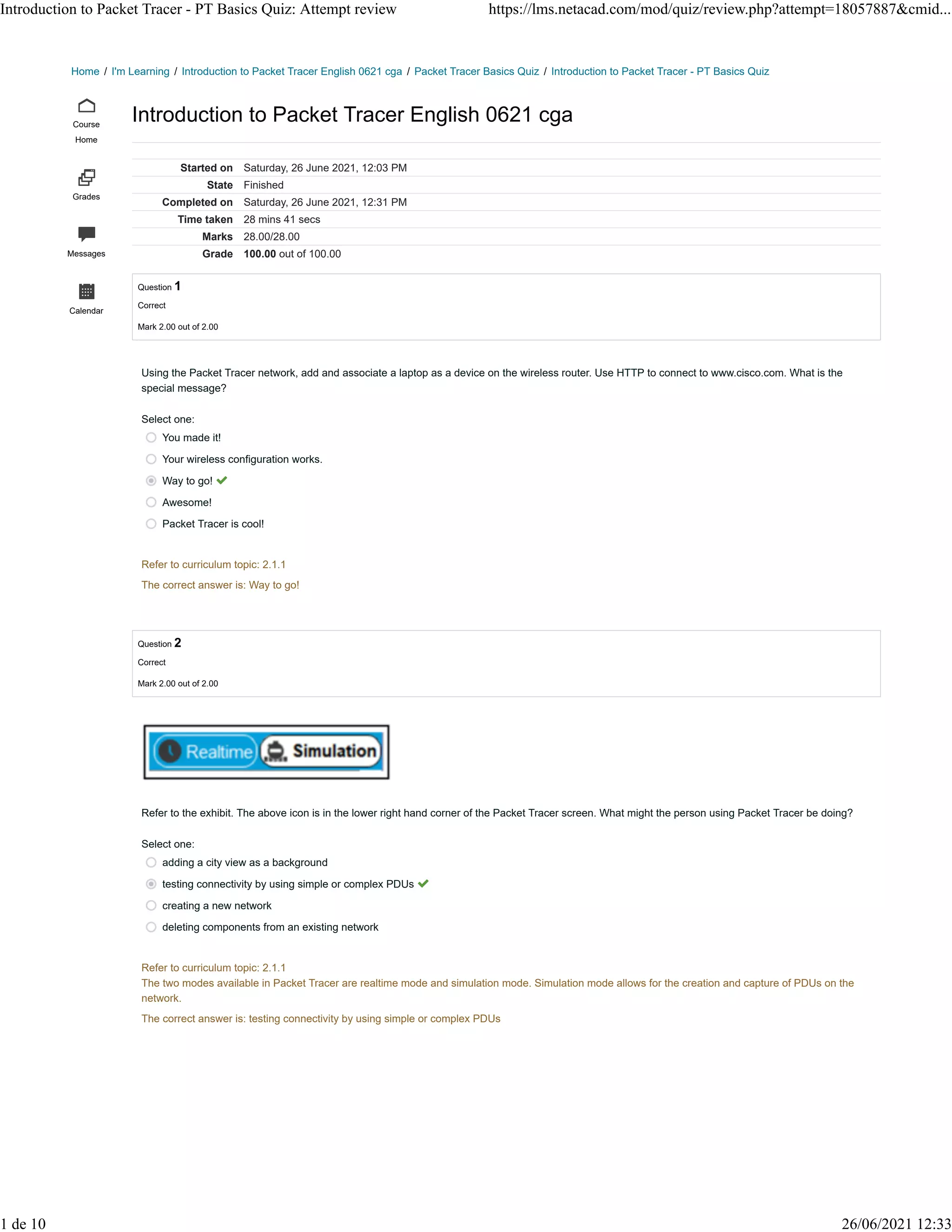Introduction to packet tracer pt basics quiz attempt review-eva | PDF
