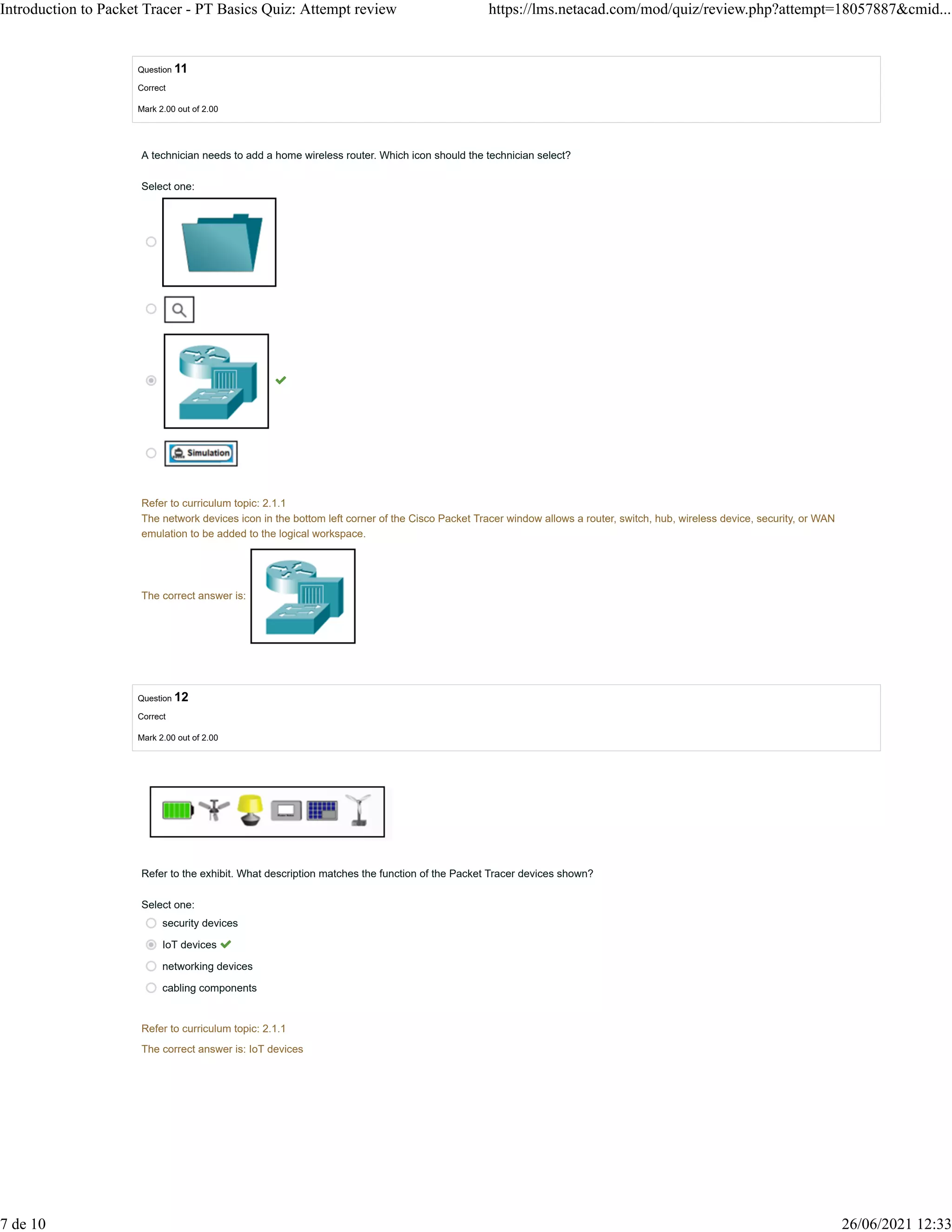 Introduction to packet tracer pt basics quiz attempt review-eva | PDF