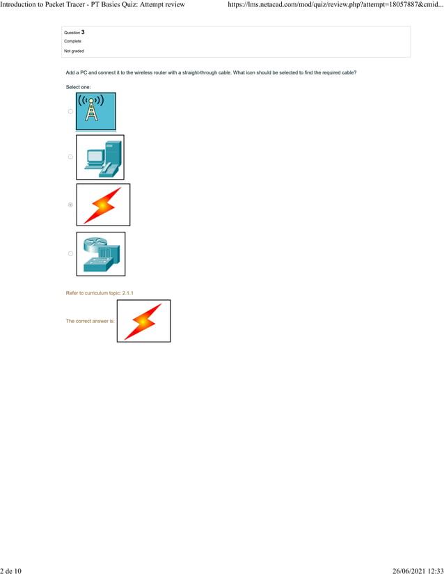 Introduction to packet tracer pt basics quiz attempt review-eva | PDF