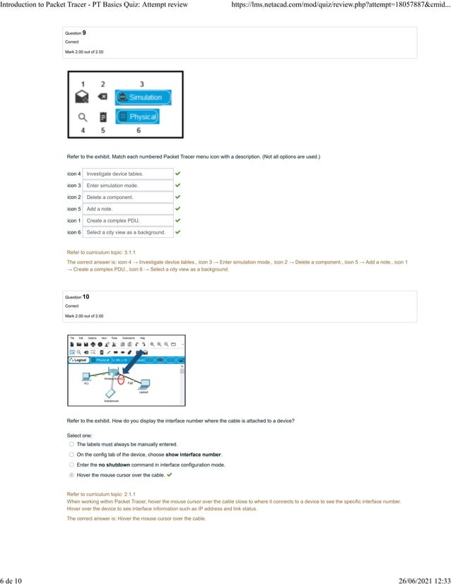 Introduction to packet tracer pt basics quiz attempt review-eva | PDF
