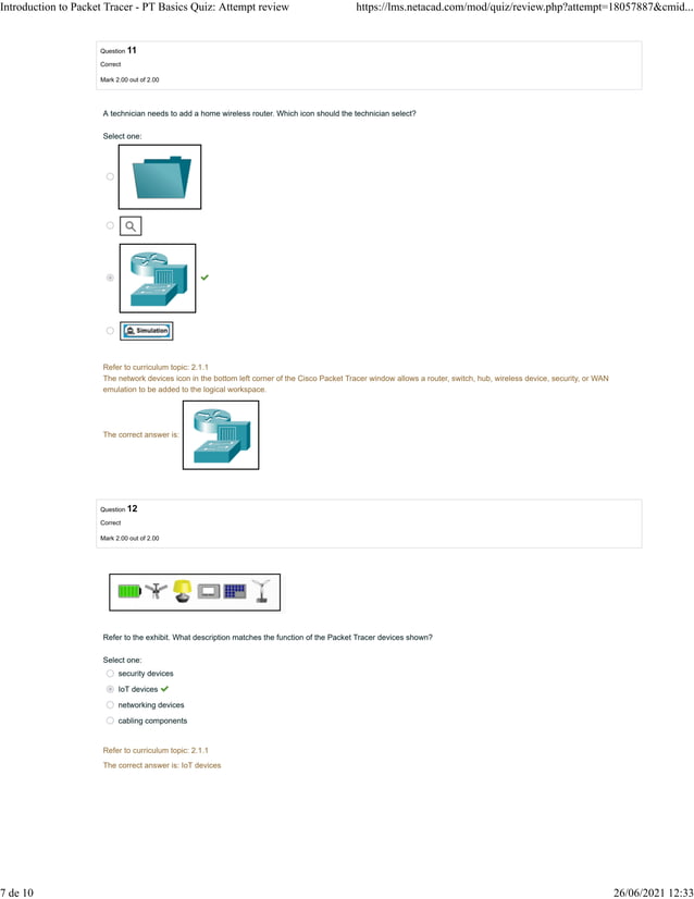 Introduction to packet tracer pt basics quiz attempt review-eva | PDF