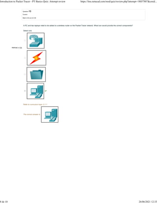 Introduction to packet tracer pt basics quiz attempt review-eva | PDF
