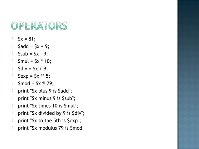 Introduction to perl_operators | PPT | Programming Languages | Computing
