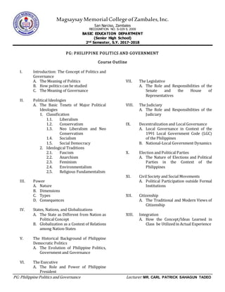 Introduction to Philippine Politics and Governance | DOCX