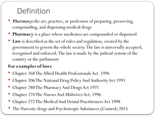 Introduction to Pharmacy Laws and Ethical principles | PPTX