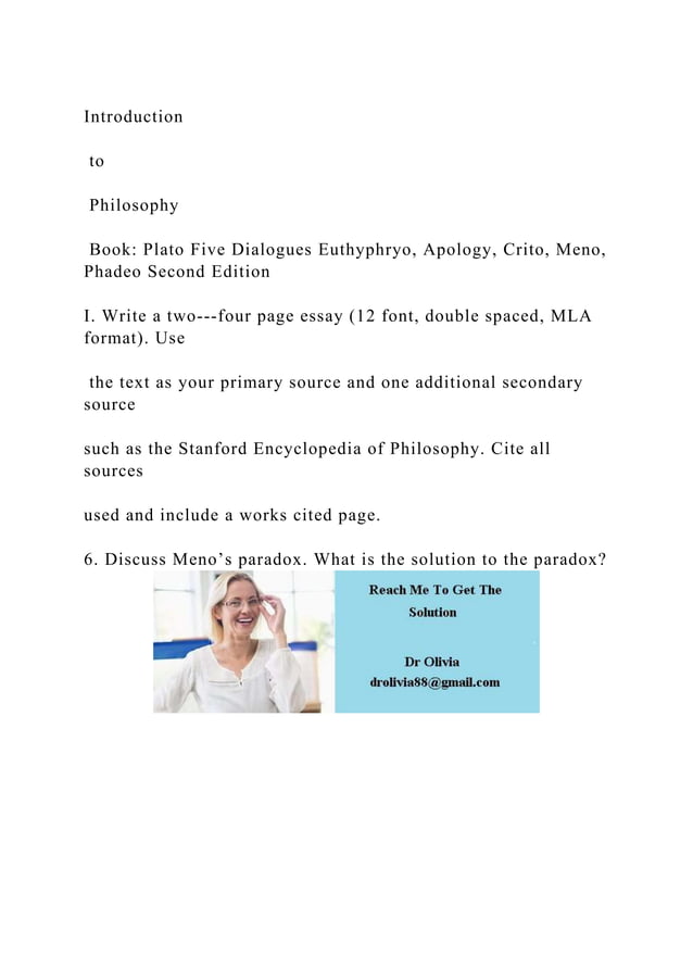 Introduction to Philosophy Book Plato Five Dialogues Eu.docx ...