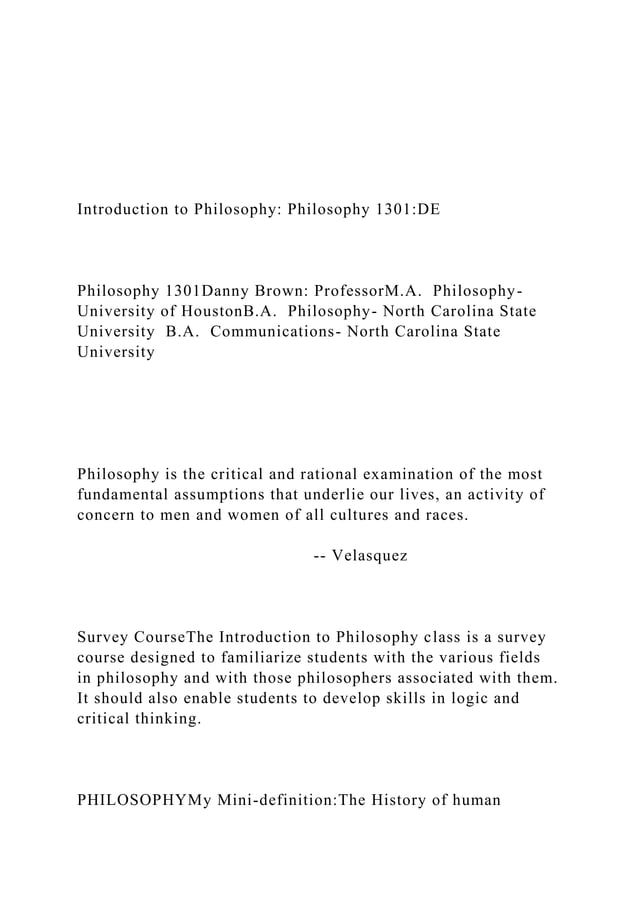 Introduction to Philosophy Philosophy 1301DEPhil.docx