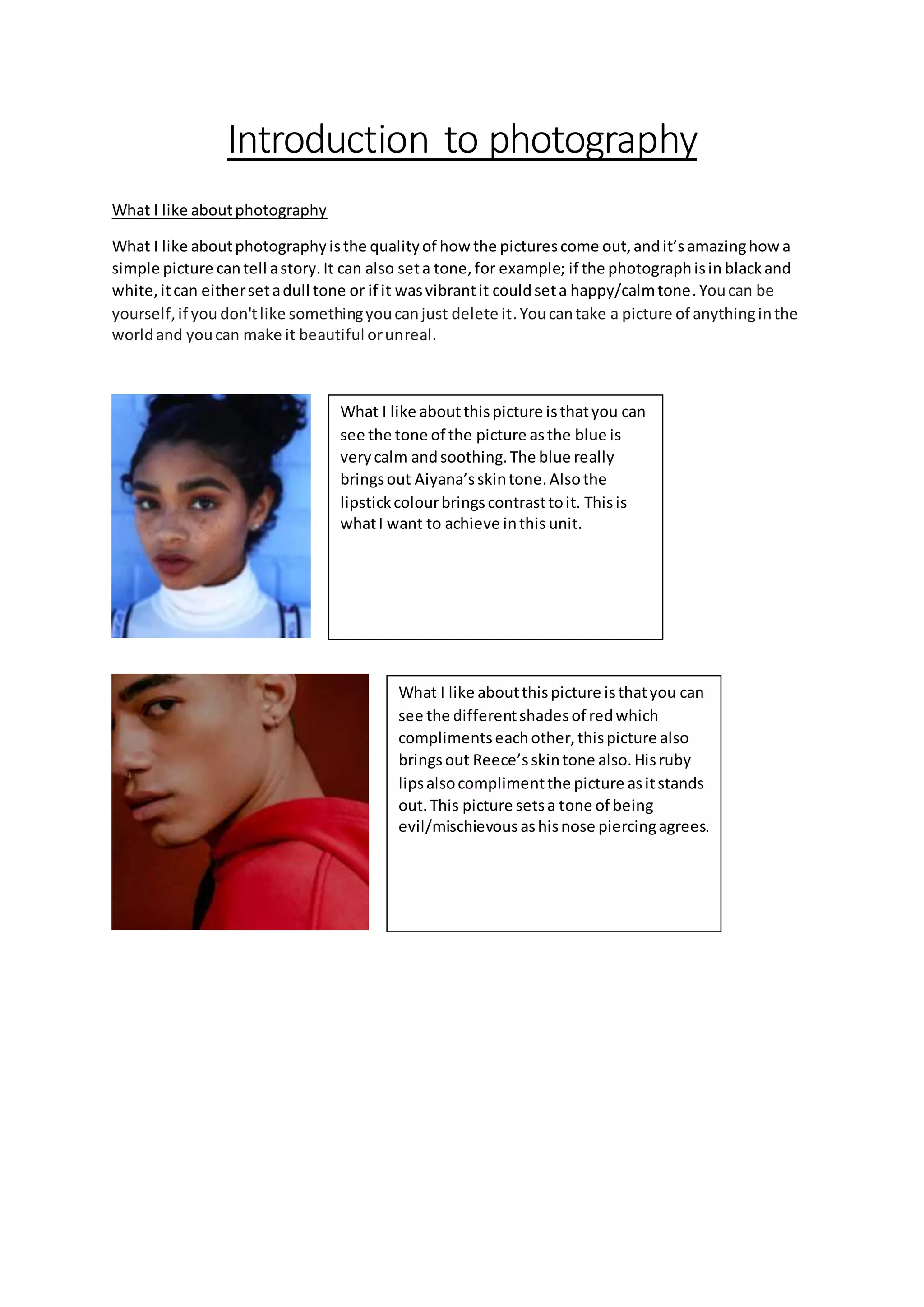 Introduction to photography | DOCX