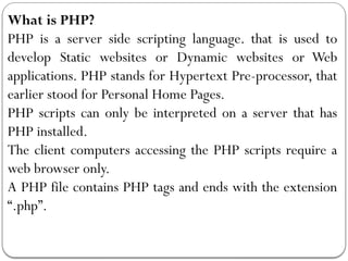 Introduction to PHP and mysql BSIT SSC project | PPT
