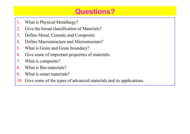 Introduction To Physical Metallurgy Lecture Notes