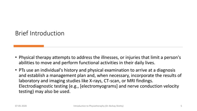 Introduction to physiotherapy | PPTX | Physical Therapy | Wellness