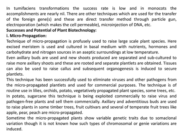 Introduction to plant biotechnology and plant tissue culture | PPT