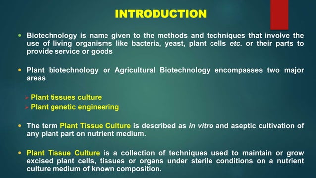 Introduction to plant tissue culture... | PPTX | Biotech and Biomedical ...