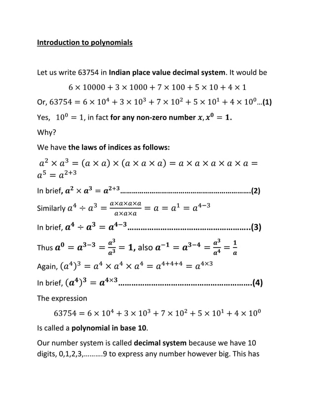 Introduction to polynomials | PDF