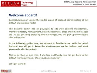 BITSAA.org Backend Administration - Introduction to Portal Backend | PPTX
