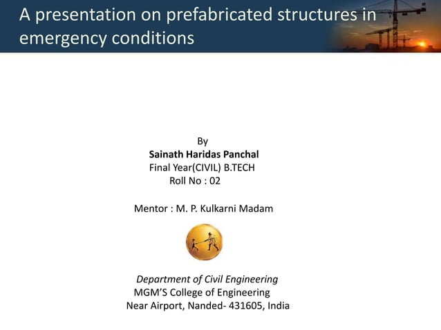 Introduction to prefabricated structures | PPTX