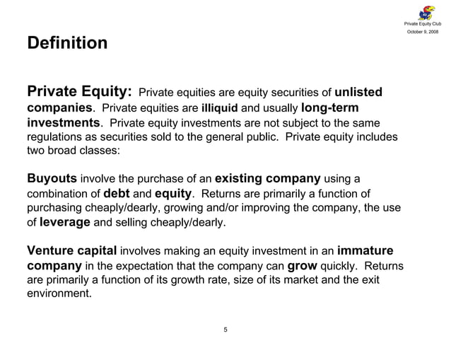 Introduction to private equity (2008) | PPT
