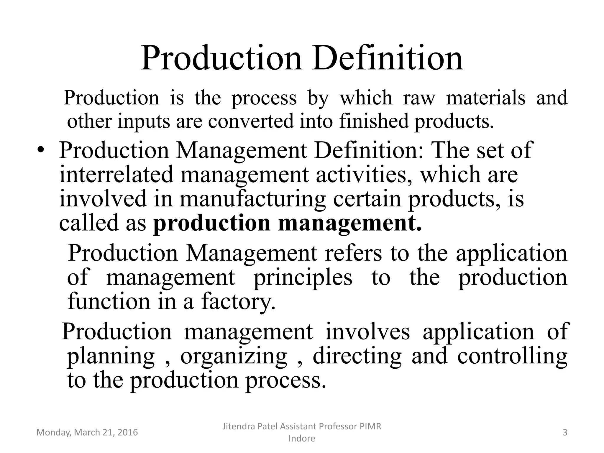 Introduction to production and operation management | PPTX