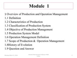 Introduction to production and operation management | PPTX