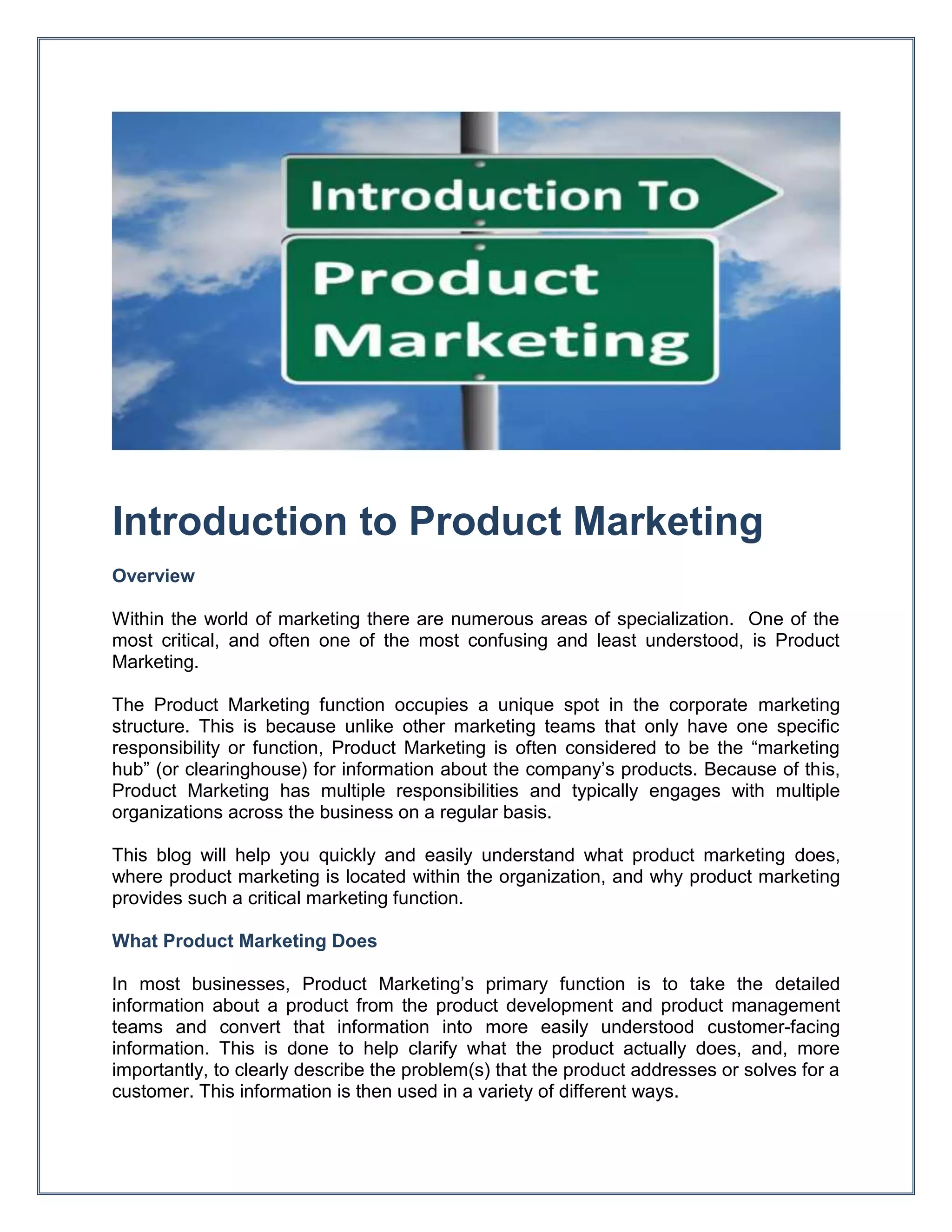 Introduction to Product Marketing | PDF