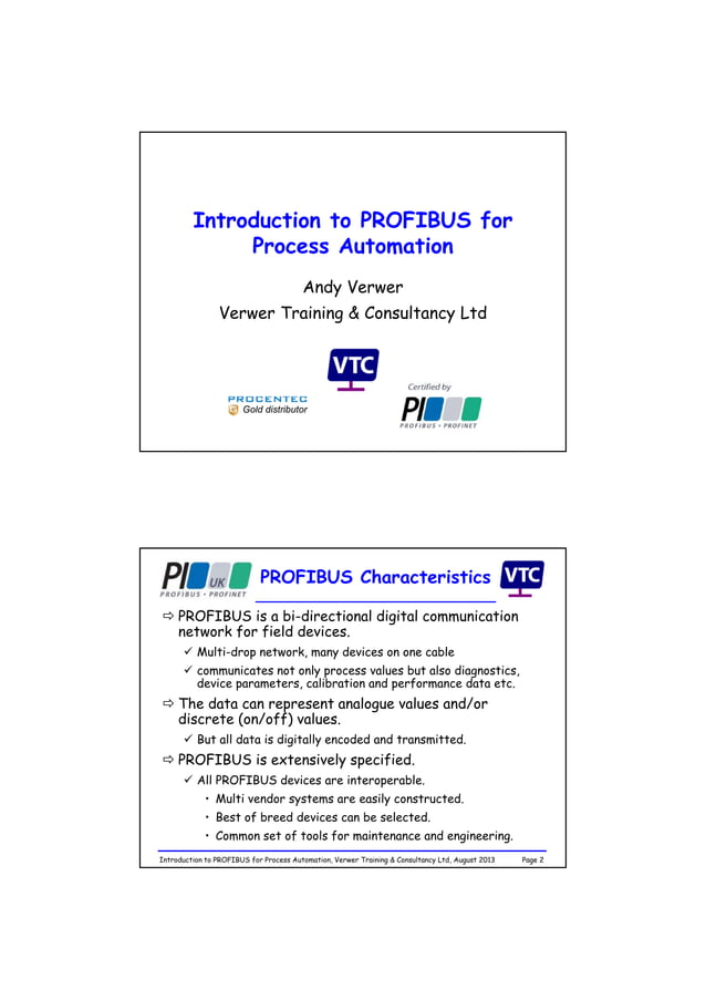 Introduction to profibus for process automation andy verwer | PDF