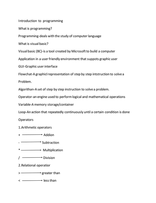 Introduction to programming | DOCX | Computing | Technology & Computing