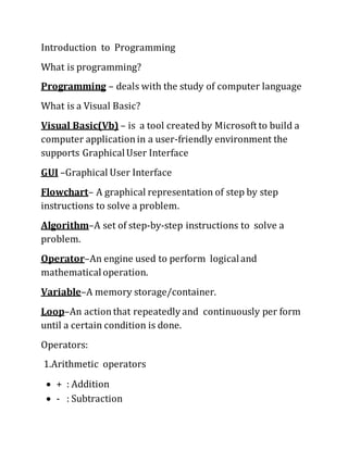 Introduction to programming | DOCX | Programming Languages | Computing