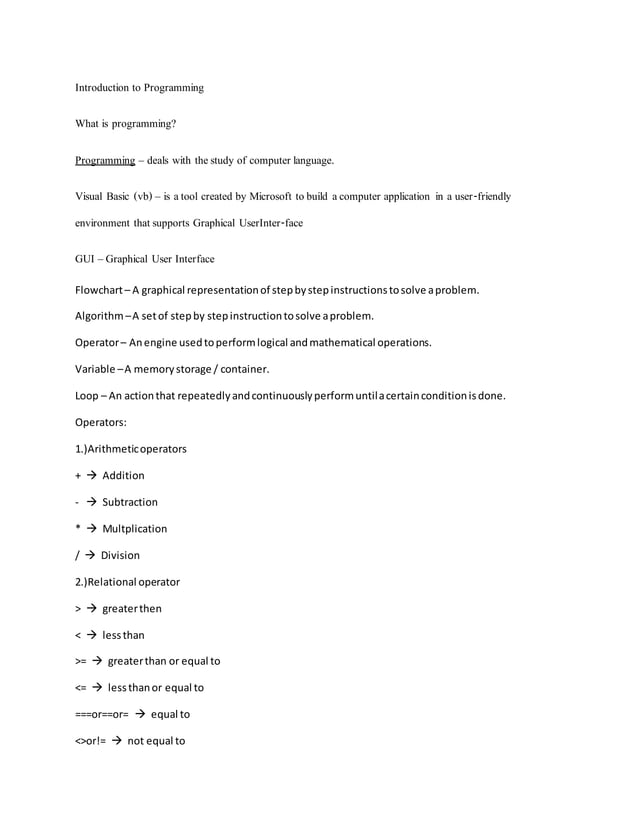 Introduction to programming 2 | DOCX